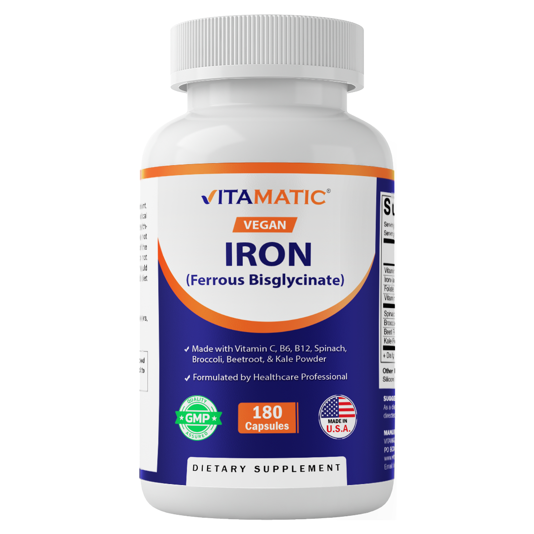 Vitamatic Vegan Iron with Vitamin C, B6, B12 & Folic Acid | Plus Spina