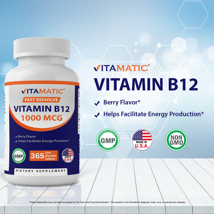 Vitamin B12 1000 mcg 365 Fast Dissolve Tablets – Vitamatic