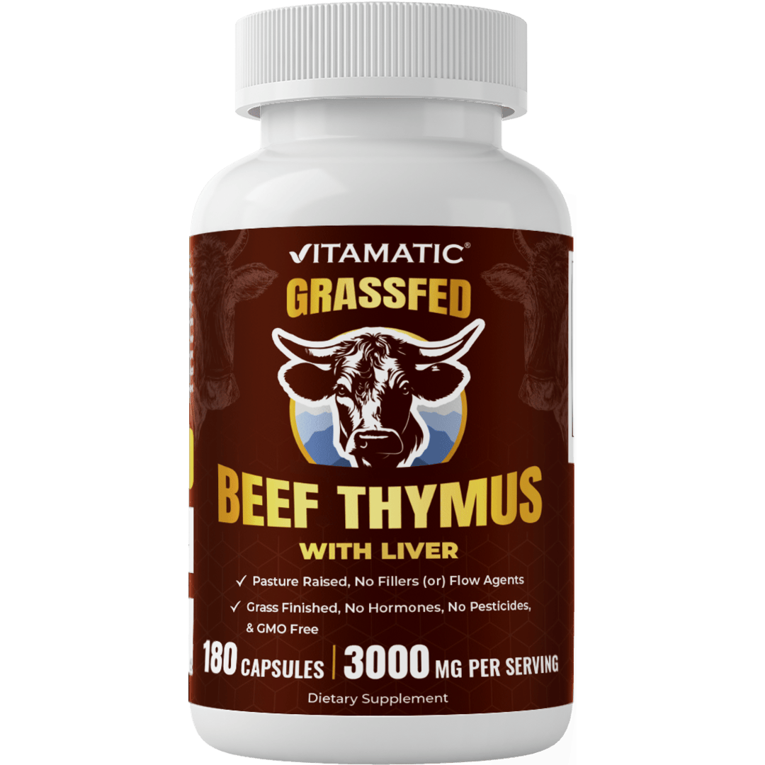 Vitamatic Grass-Fed Beef Thymus + Liver 180 Capsules – Freeze-Dried, N