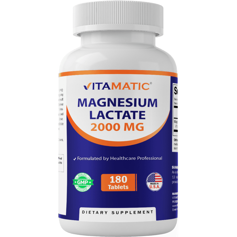 Magnesium Lactate 2000mg per Serving – 180 Tablets – Vitamatic