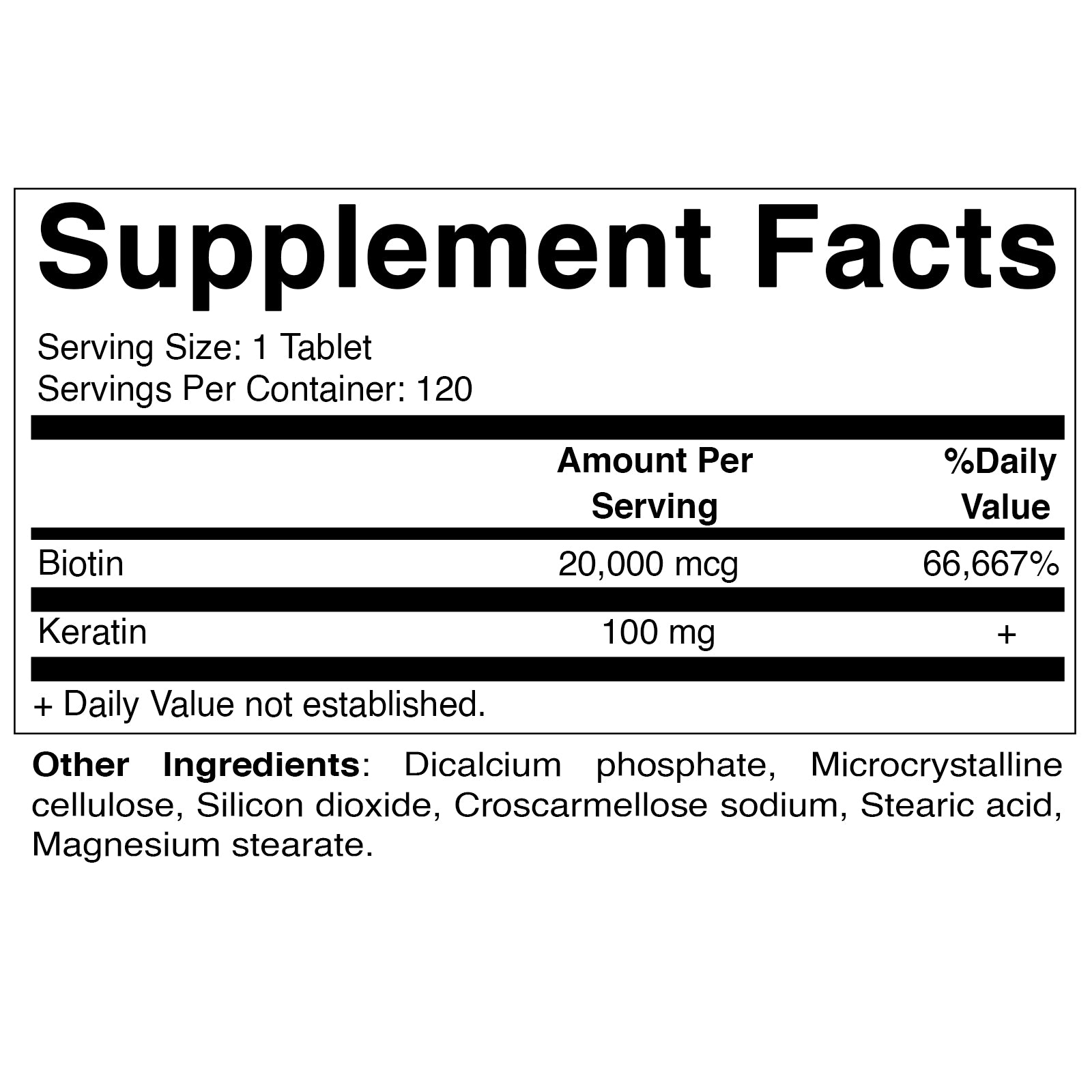 Biotin 20,000 mcg with Keratin 120 Vegetarian Tablets – Vitamatic