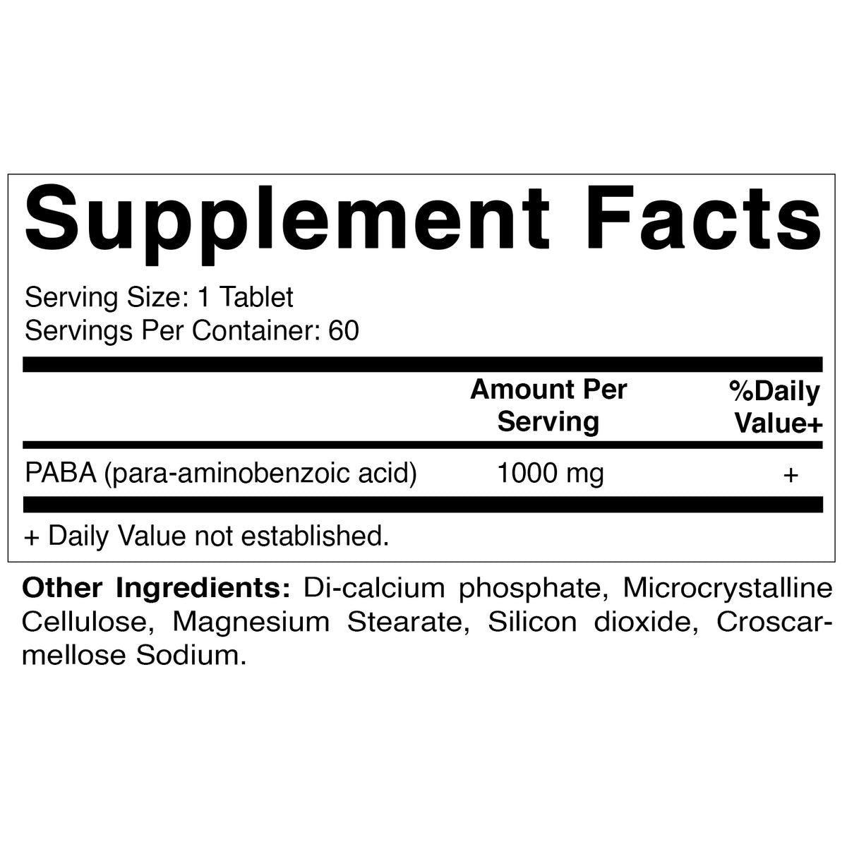 Vitamatic PABA 1000 mg - 60 Tablets - para-Aminobenzoic Acid Supplemen# ...